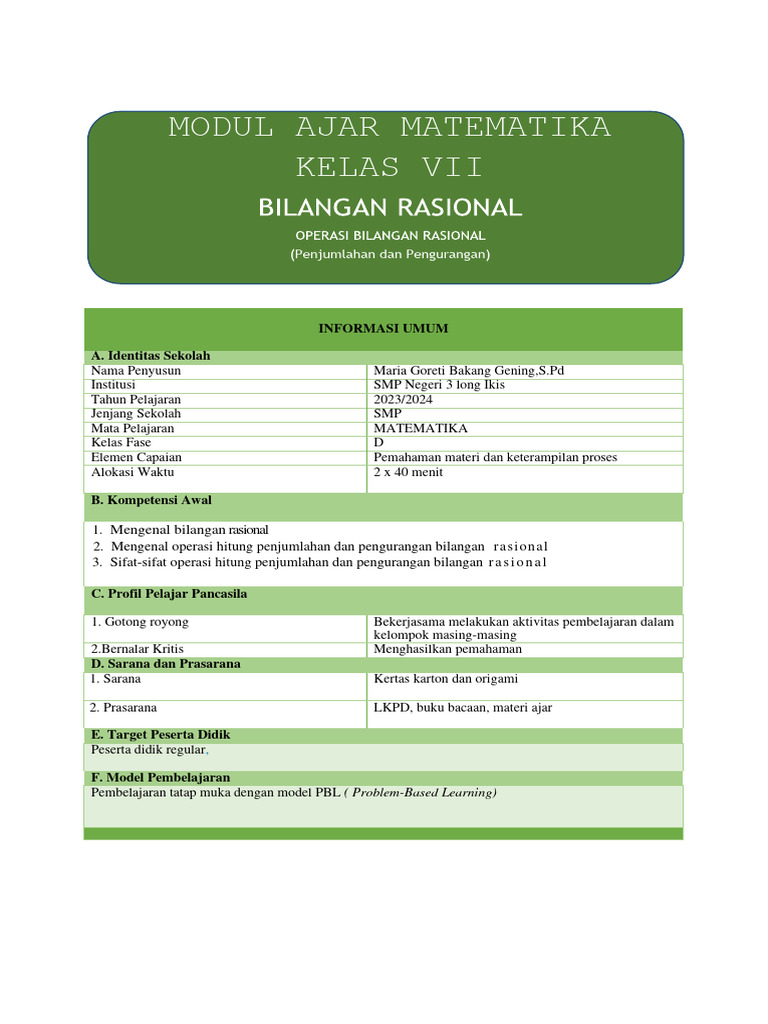 Modul PPL 1 Bilangan Pecahan | PDF