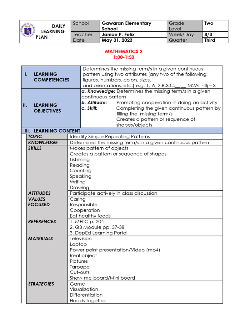 DEMO TEACHING LP in Math 2 - Jai Felix | PDF | Intelligence | Cognition