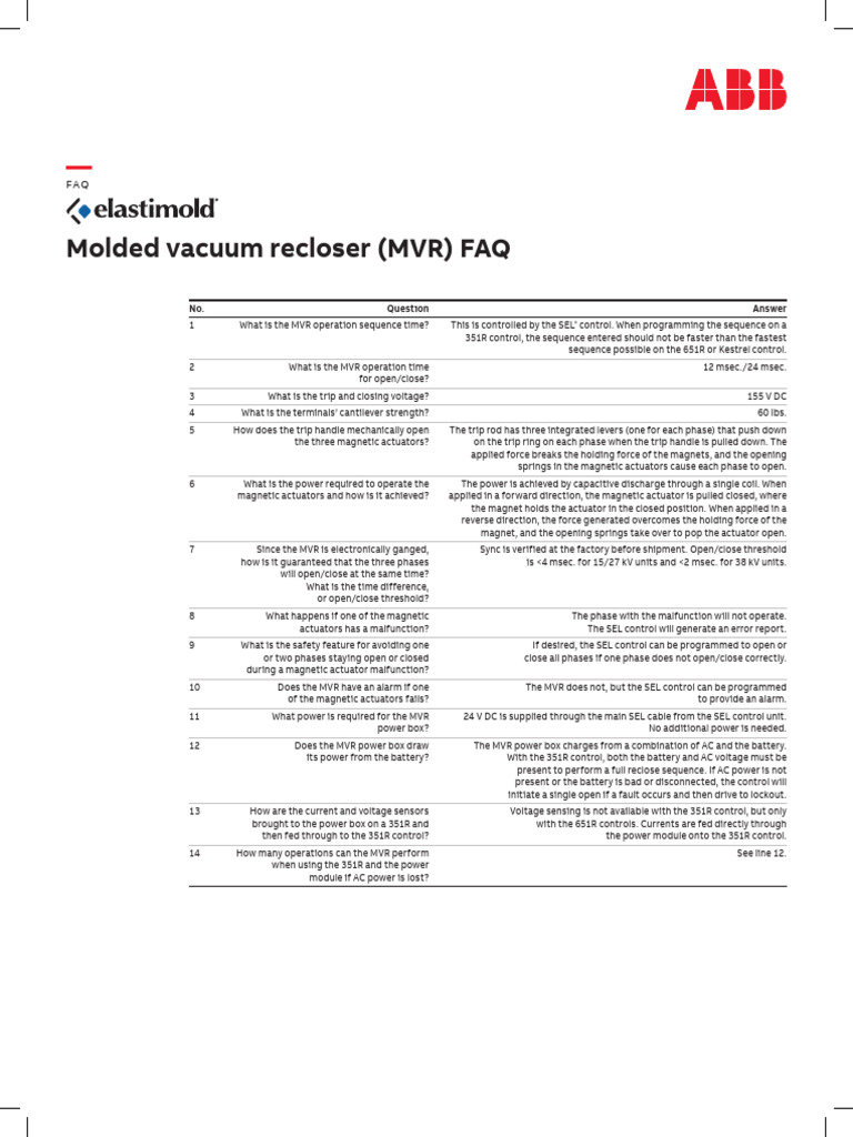 7TKK000547 - EM Molded Vacuum Recloser FAQ - PRT | PDF | Electrical Engineering | Electronics