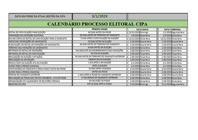 Calendário Eleitoral CIPA 2024 | PDF | Eventos políticos | Eleições