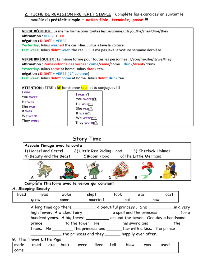 FICHE DE RÉVISION Prétérit Simple | PDF | Fairies | Traditional Stories