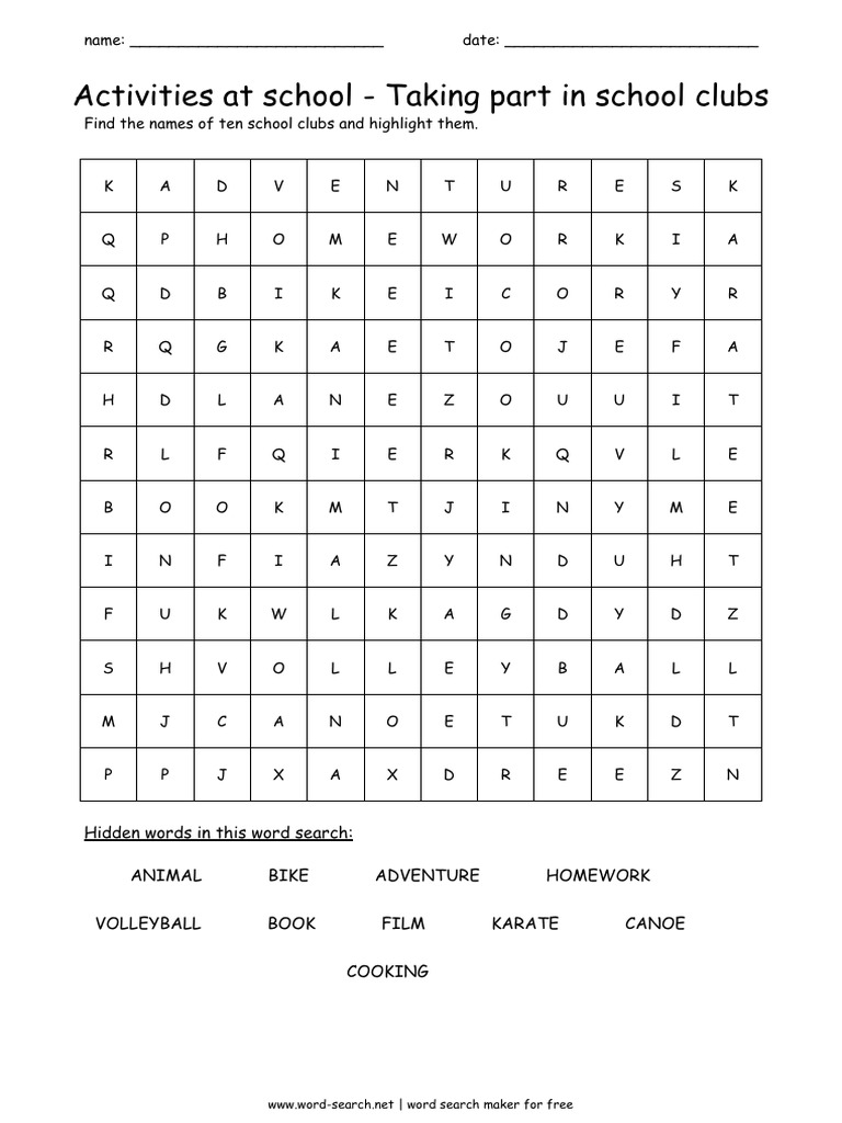 Word-Search - 1271 - School Clubs | Download Free PDF | Word Puzzles ...