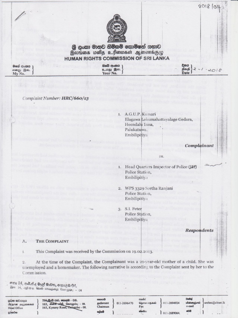 3-HRC-660-13-HRCSL-REC Police Court Complaint | PDF