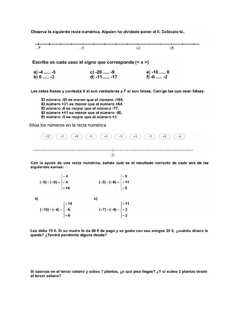 Repaso Numeros Enteros | PDF