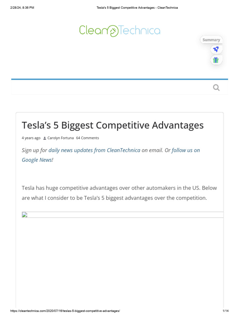 Tesla's 5 Biggest Competitive Advantages - CleanTechnica | PDF ...