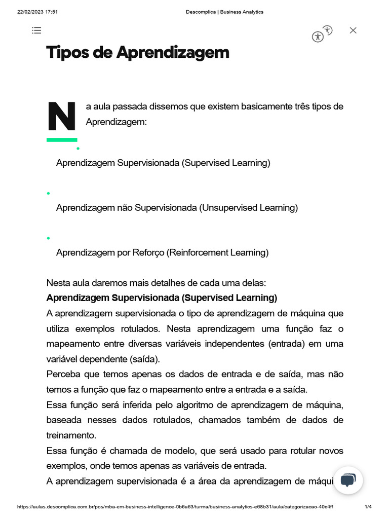 Tipos de Aprendizagem | PDF | Aprendizado de máquina | Aprendizado