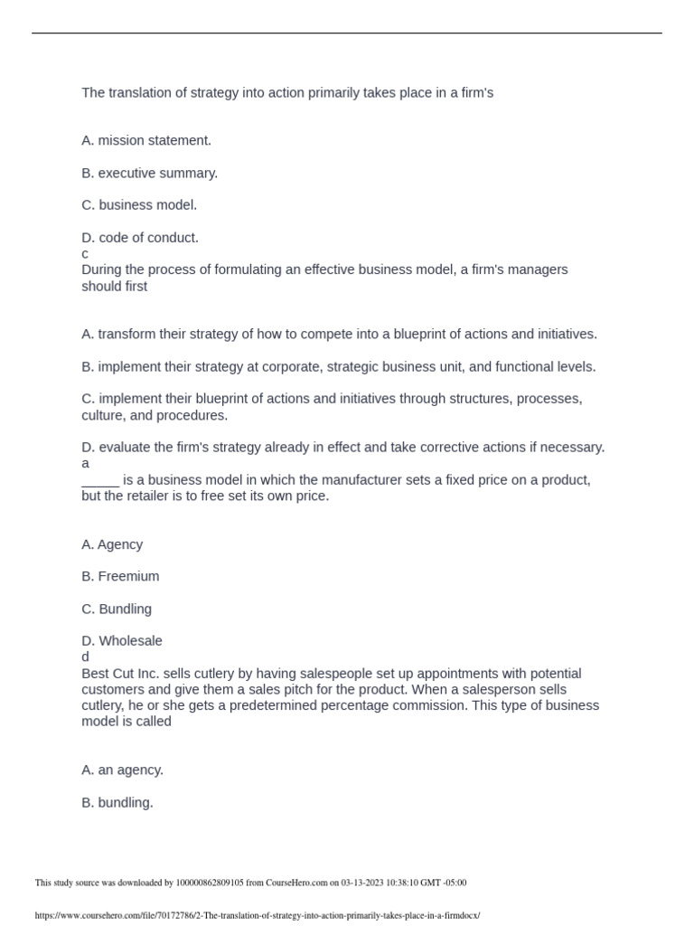 2 The Translation of Strategy Into Action Primarily Takes Place in A ...