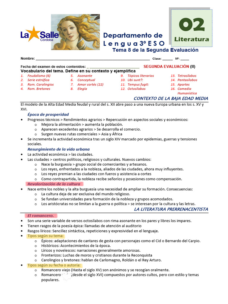Guía LIteratura 02 3ºESO Prerrenacimiento | PDF | Poesía