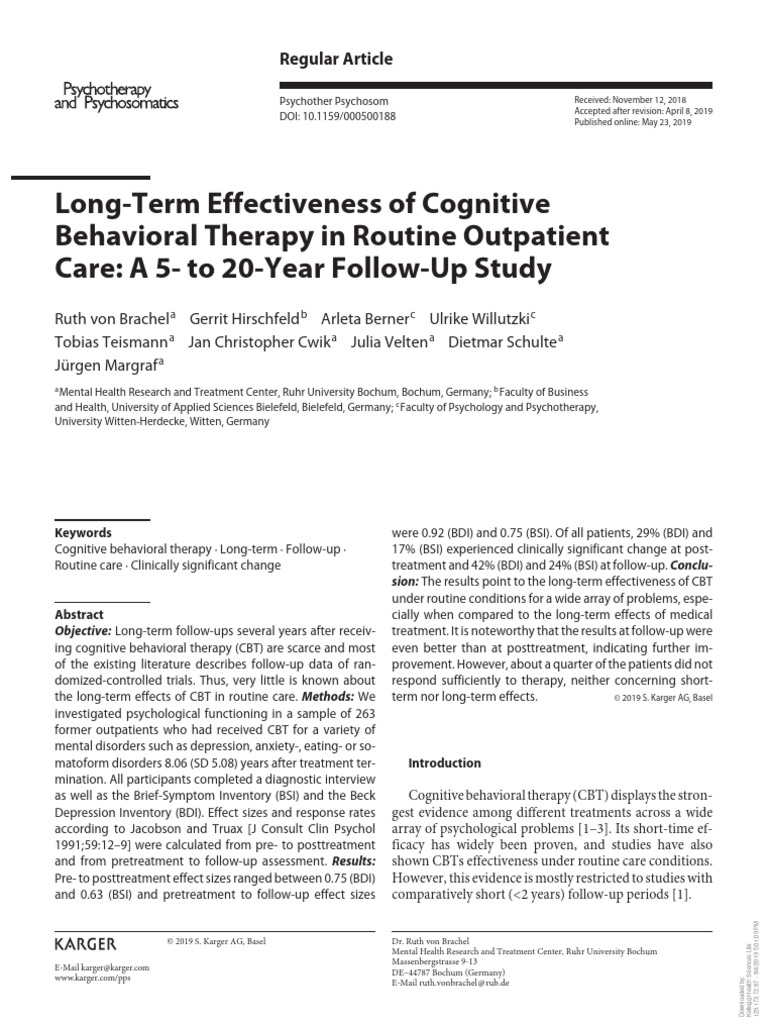 Long-Term Effectiveness of Cognitive Behavioral Therapy in Routine ...