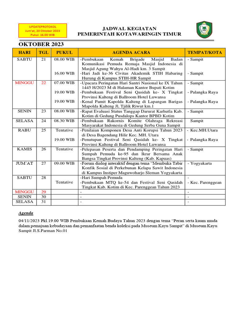 Update Agenda Bulan Oktober 2023 | PDF