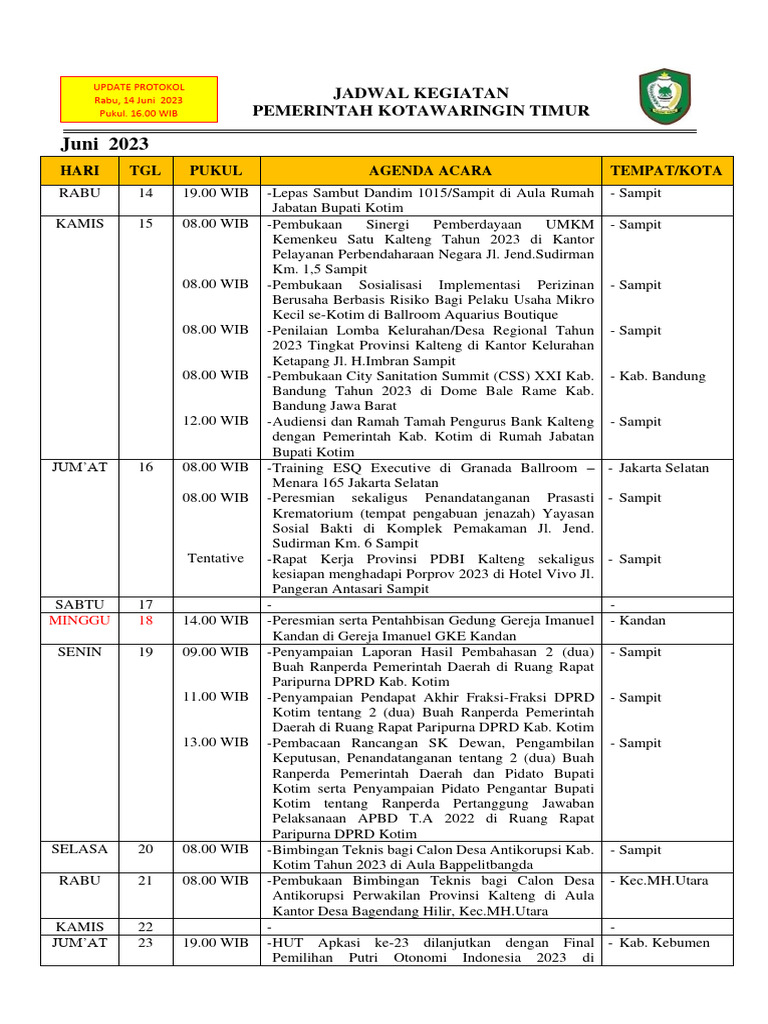 Update Agenda Bulan Juni 2023 | PDF