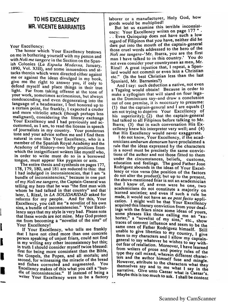 4B - Rizal, Jose. 1890. Al Excmo. Senor Don Vicente Barrantes To His ...