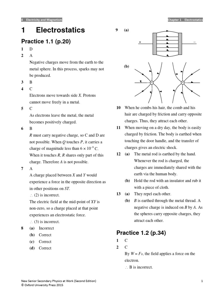 CH 1 Electrostatics and Electric Field Textbook Suggested Answers | PDF | Electric Charge | Force
