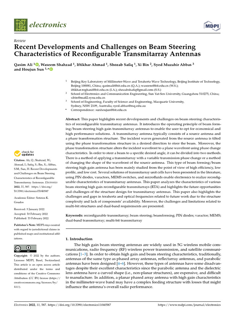 Ali Et Al - 2022 - Recent Developments and Challenges On Beam Steering Characteristics of | PDF ...