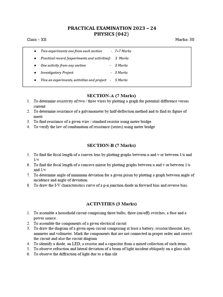Physics Practical Exam 2023 | PDF