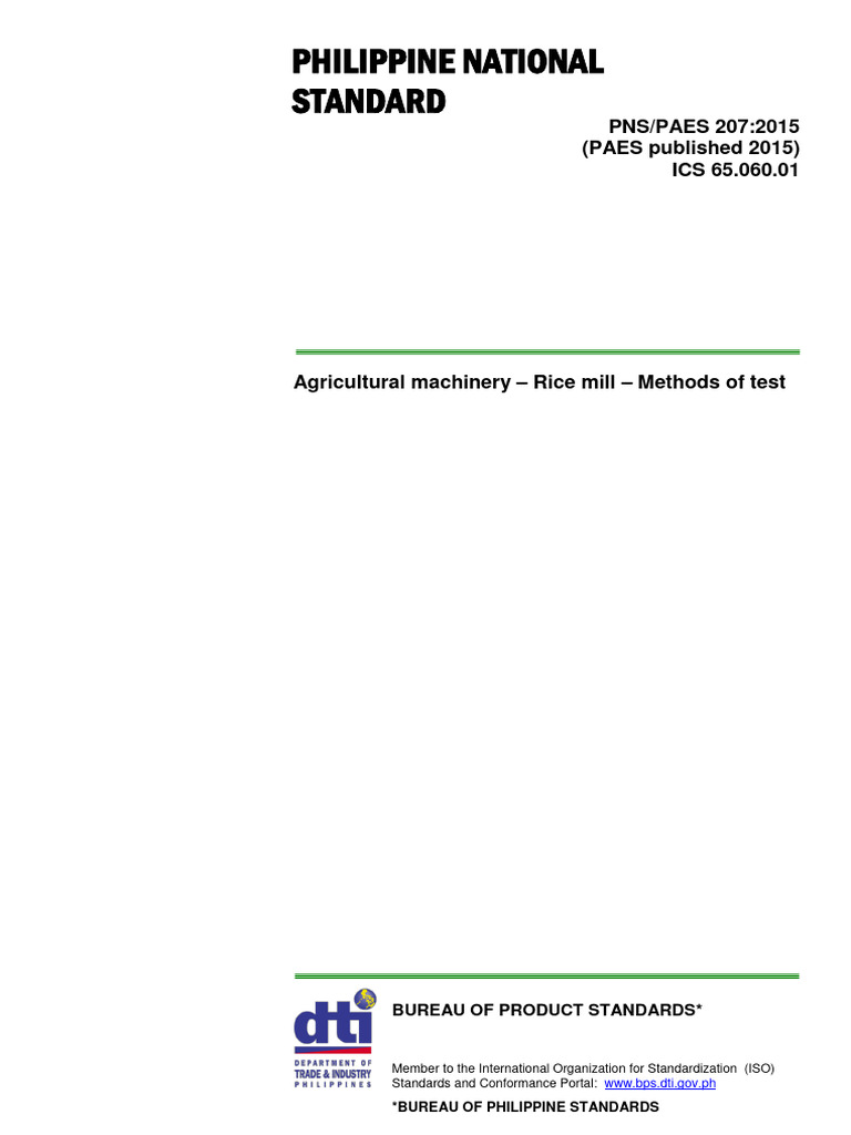 PNS PAES 207-2015 - Agricultural Machinery - Rice Mill - Methods of ...