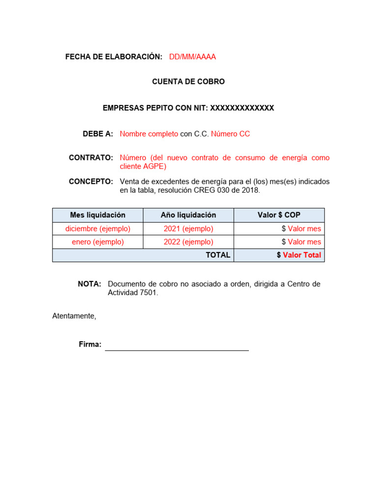 Modelo Cuenta de Cobro | PDF