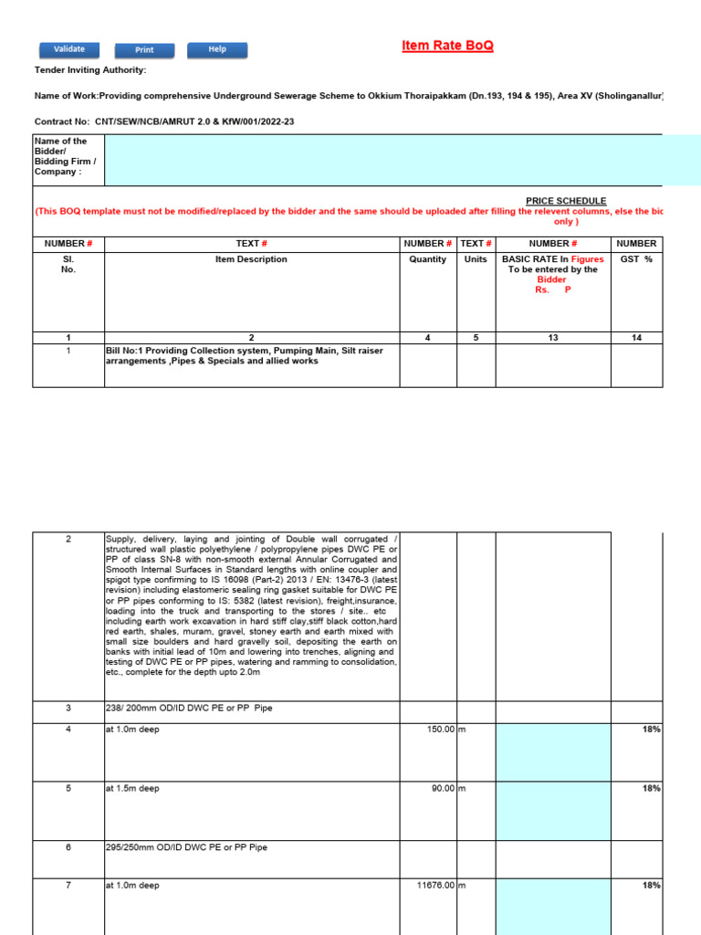 Sewerage Scheme BoQ for Okkium Thoraipakkam | PDF | Concrete | Flow ...