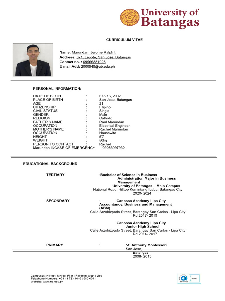 F IO 16 Curriculum Vitae Marundan | PDF | Educational Stages