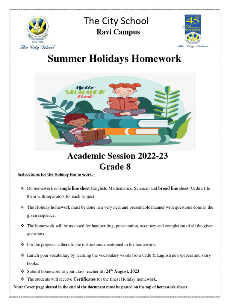 Grade 8 Holidays HomeWork | PDF