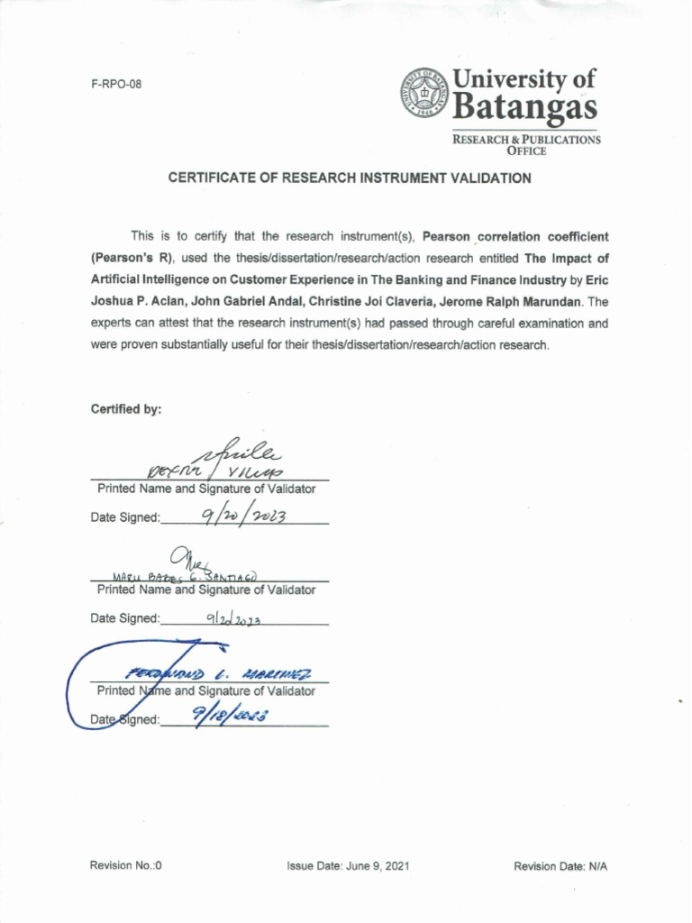 Certification of Validation Research | PDF