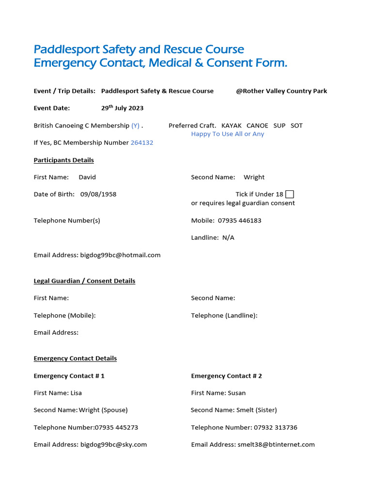 Paddlesport Safety Course Consent Form | PDF | Allergy | Clinical Medicine