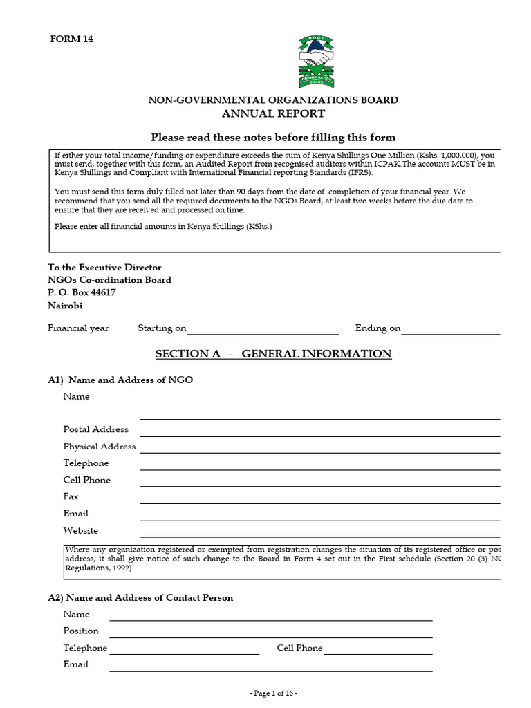 Form-14 Ngo Annual Returns - Form 14 | PDF | Non Governmental ...