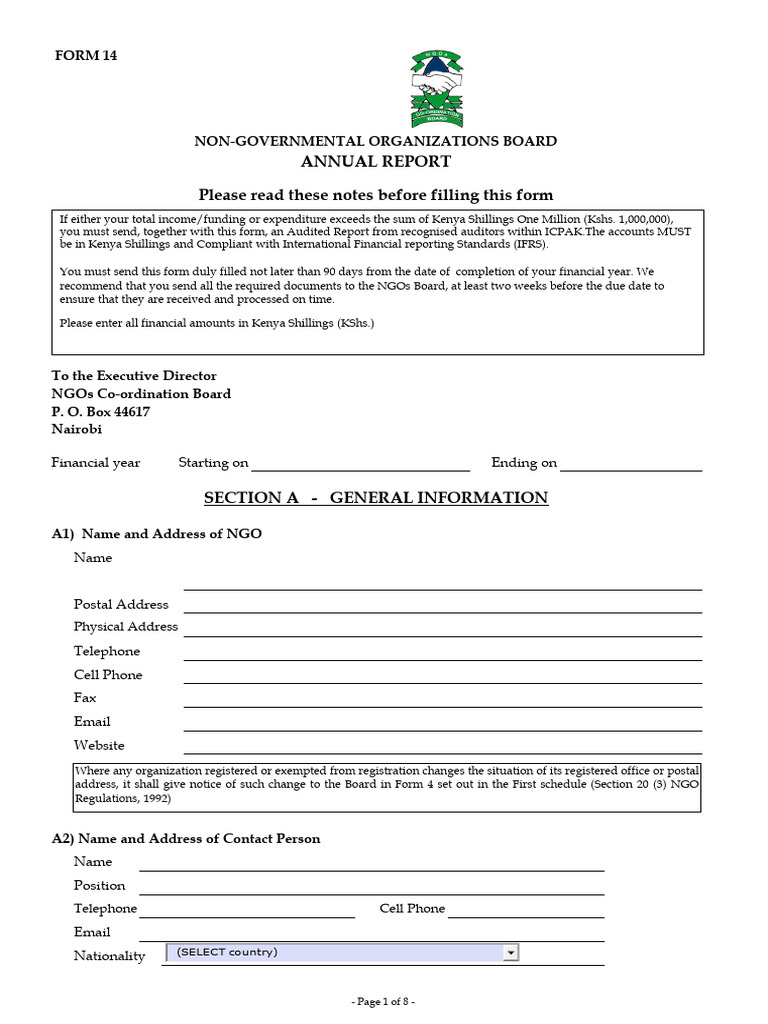 Form-14 Ngo Annual Returns - Form 14 | PDF | Non Governmental ...