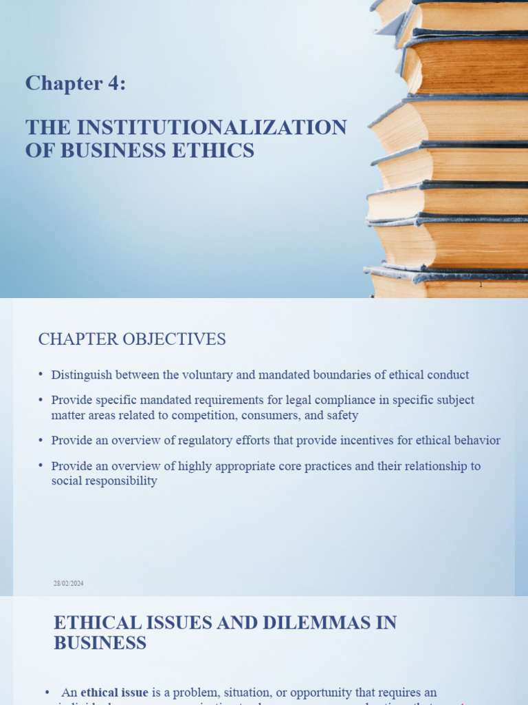 BE-Ch4-The Institutionalization of Business Ethics | PDF | Insider Trading | Bribery