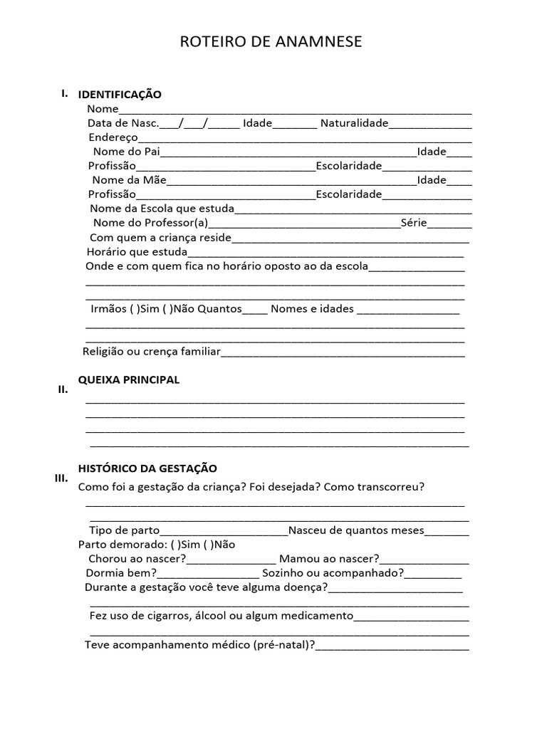 Modelo de Anamnese PDF | PDF