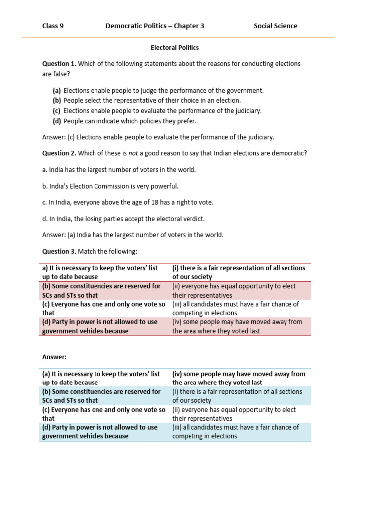 Class 9 Electoral Politics | PDF | Elections | Voting