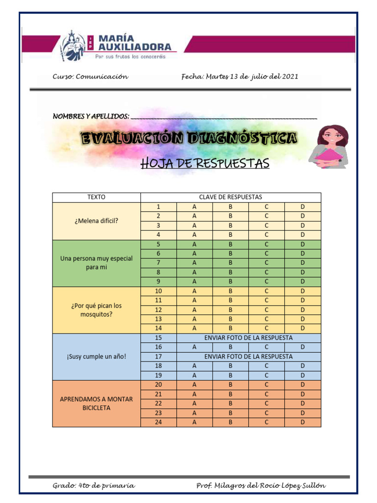 Evaluación Diagnóstica 4to Grado Primaria | PDF