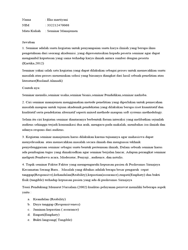 Ujian UPM Seminar Manajemen | PDF | Karier & Perkembangan | Seni