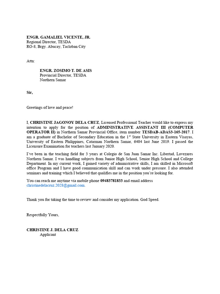 Letter of Intent Tesda Ao | PDF