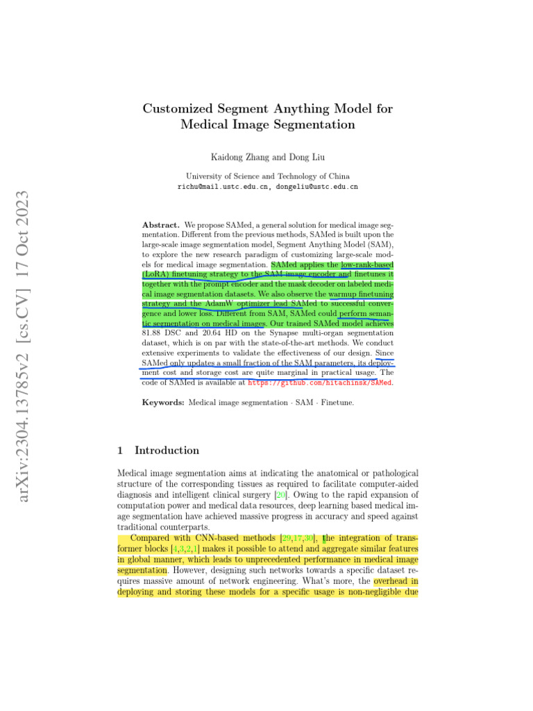 Customized Segment Anything Model For Medical Image Segmentation | PDF | Image Segmentation ...