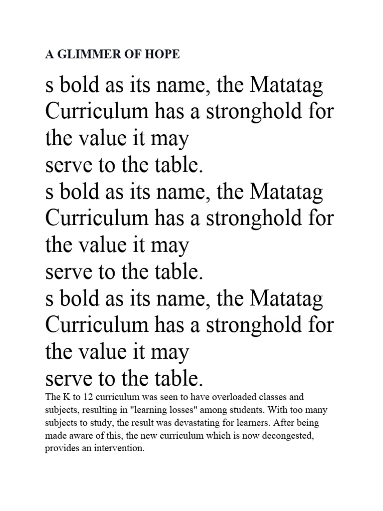 Ano Nga Ba Ang Matatag Kurikulum | PDF | Curriculum | Learning