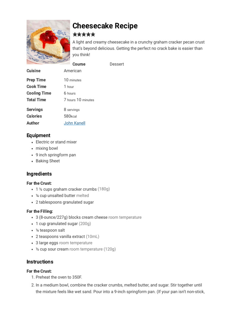 Preppy Kitchen Cheesecake Recipe | PDF | Fat | Cheesecake