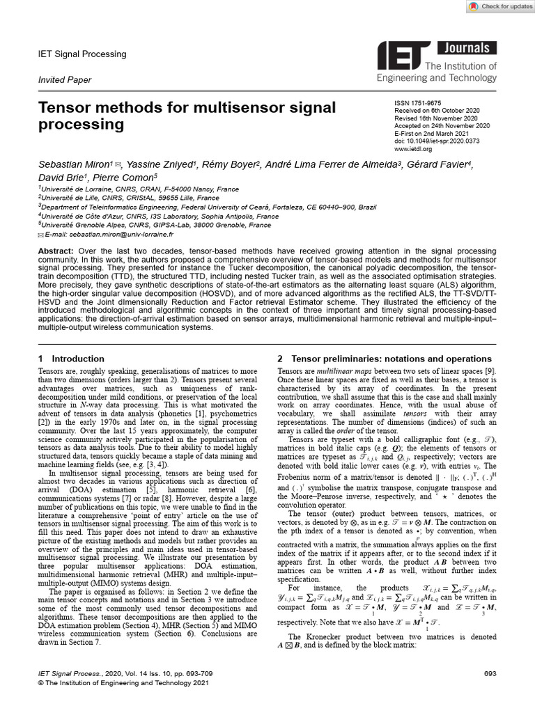 IET Signal Processing - 2021 - Miron - Tensor Methods For Multisensor ... IET Signal Processing - 2021 - Miron - Tensor Methods For Multisensor ...