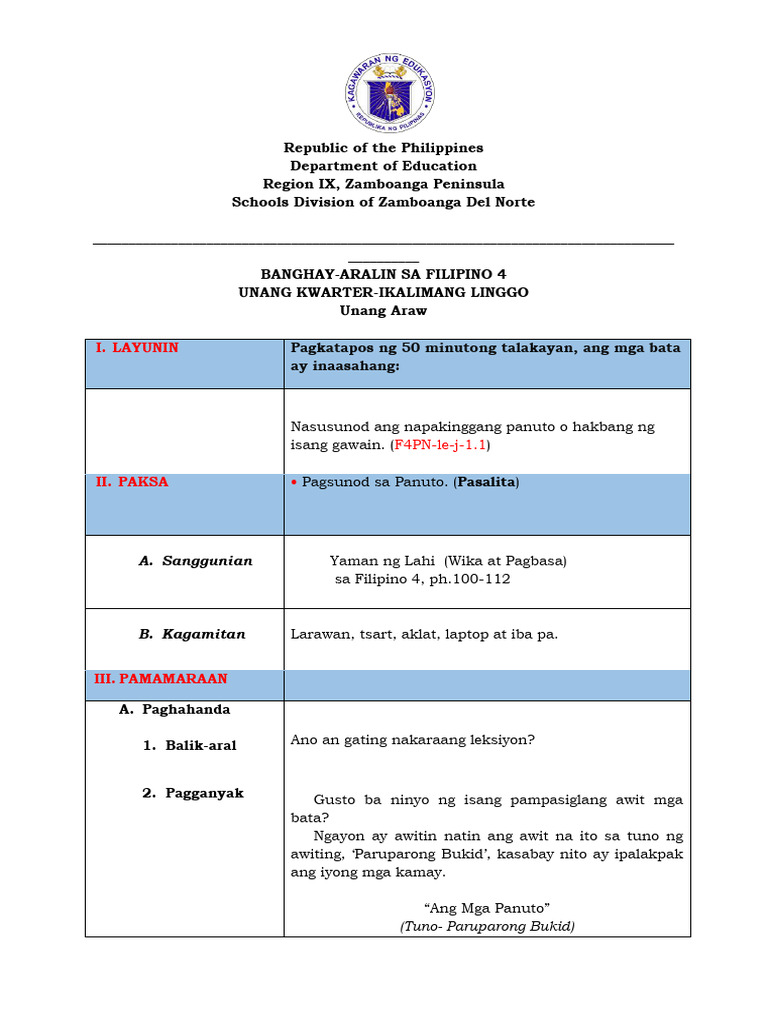 I. Layunin: Pagkatapos NG 50 Minutong Talakayan, Ang Mga Bata Ay ...