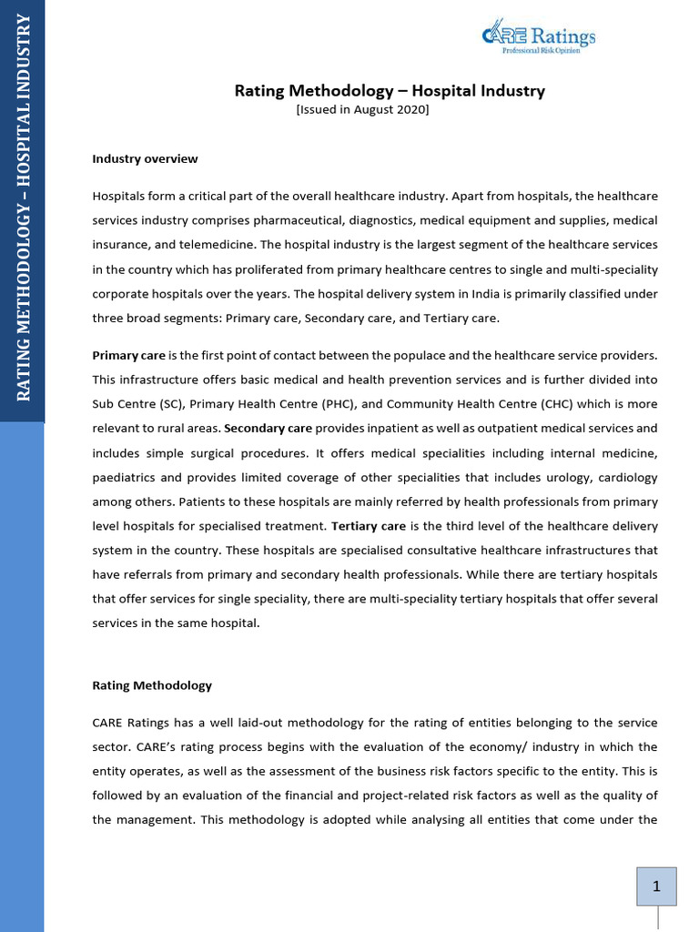 Rating Methodology-Hospitals - August2020 | PDF | Health Care | Hospital