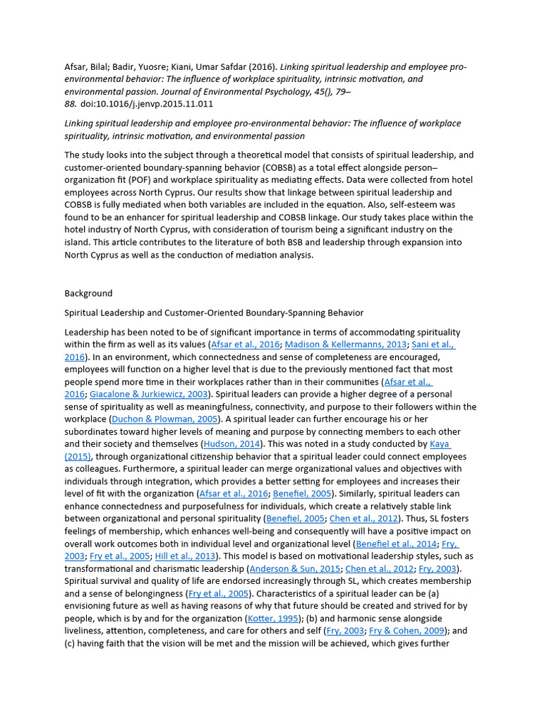 Linking Spiritual Leadership and Employee Pro-Environmental Behavior ...