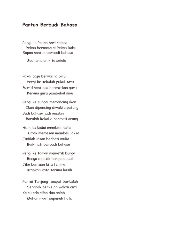 Pantun Berbudi Bahasa Budaya Kita | PDF