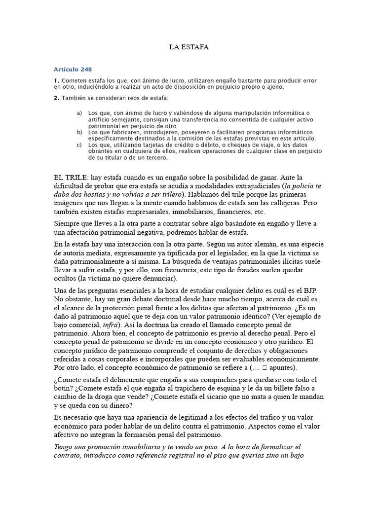 Definición y Tipos de Estafa | PDF | Intención (Derecho Penal) | Trucos ...