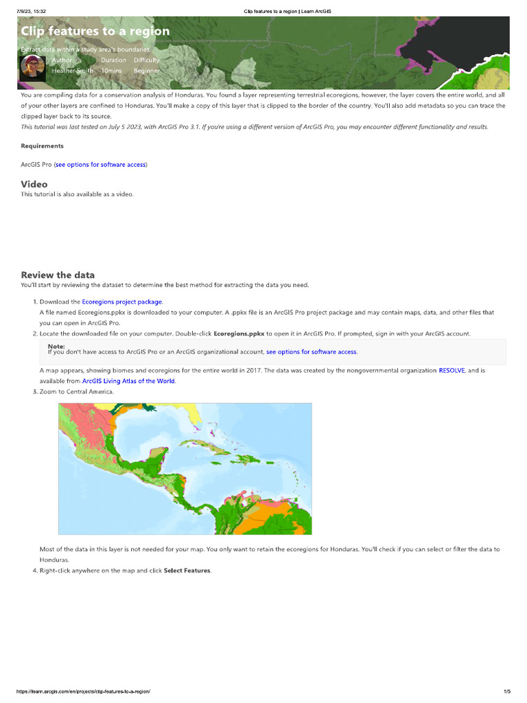 Clip Features To A Region - Learn ArcGIS | PDF