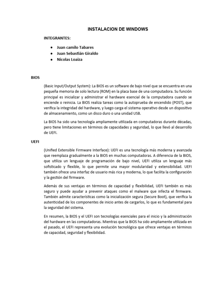 Instalacion de Windows 1.0 | PDF | Bios | Arranque