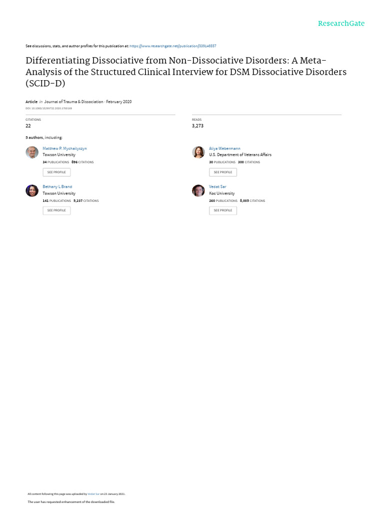 Differentiating Dissociative From Non Dissociative Disorders ...