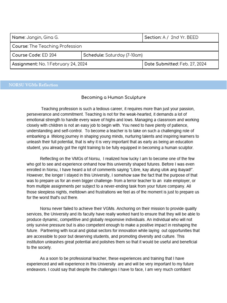 Name - Jangin, Gina G | PDF | Behavior Modification | Learning