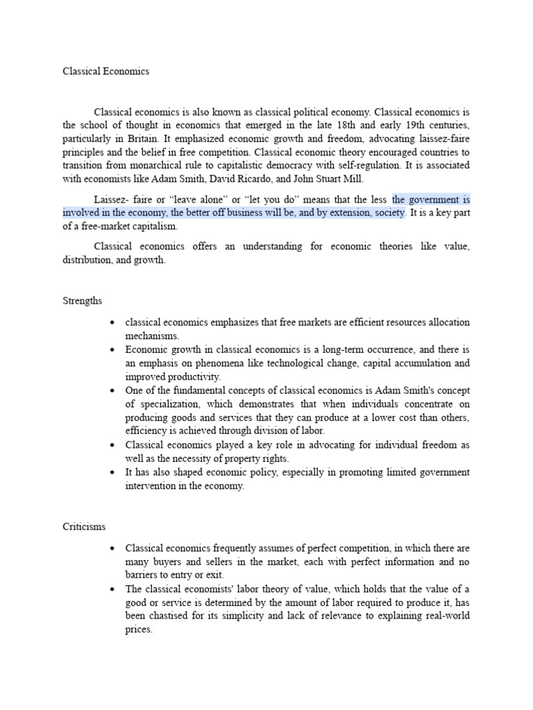 Classical Economics | PDF | Economics | Classical Economics