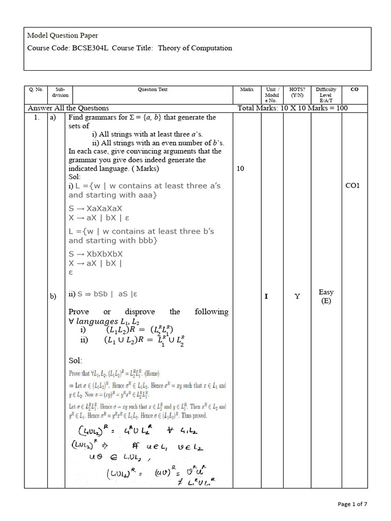 Winsem2023-24 Bcse304l TH VL2023240501026 Model-Question-Paper | PDF | Theory Of Computation ...