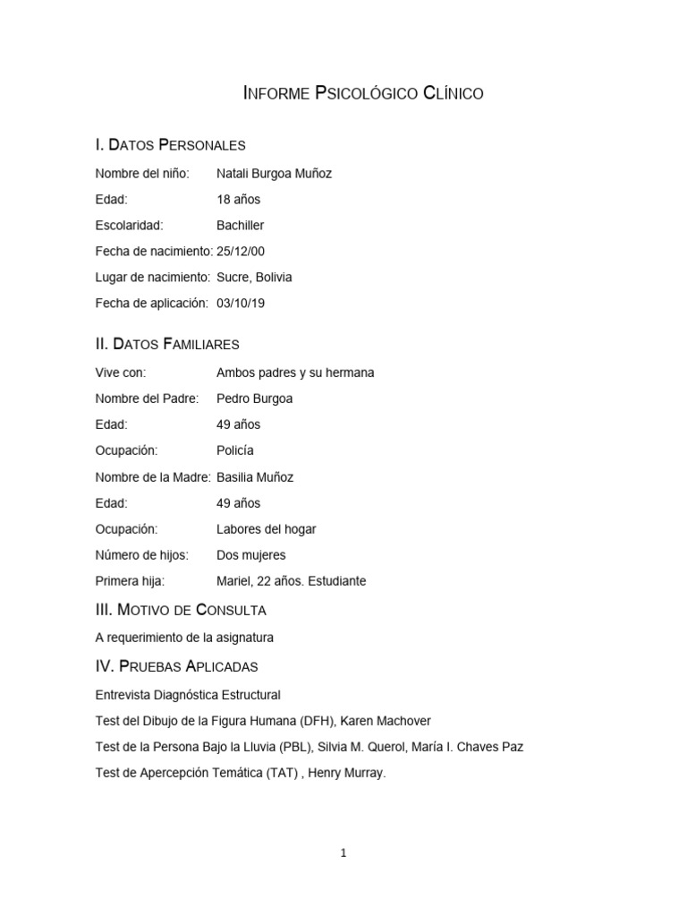 Informe Psicológico Clínico Pdf 0512